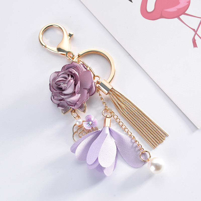 Flower Rose Chain Crystal Charm Key Pendant Tassel Bag Jewelry Bow ...