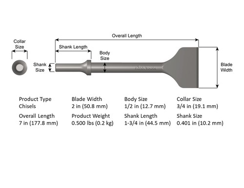 Ajax Tools A910-2 .401 Shank 1-1/2" Width Flat Chisel, 6.5" OAL Made In ...
