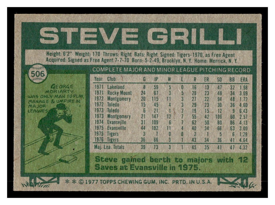 1977 Topps Baseball #506 Steve Grilli 77TBB | eBay