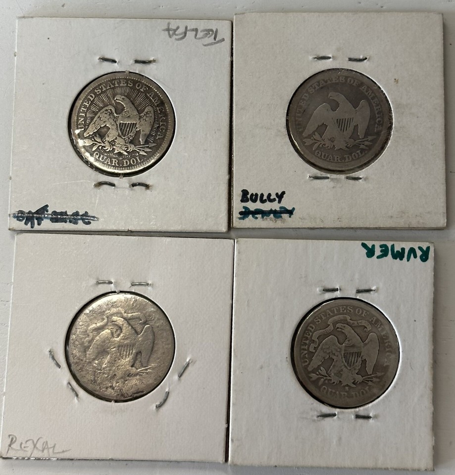 1853-1877 Lot of 4 Seated Liberty Quarter Dollars | Circulated Cleaned ...