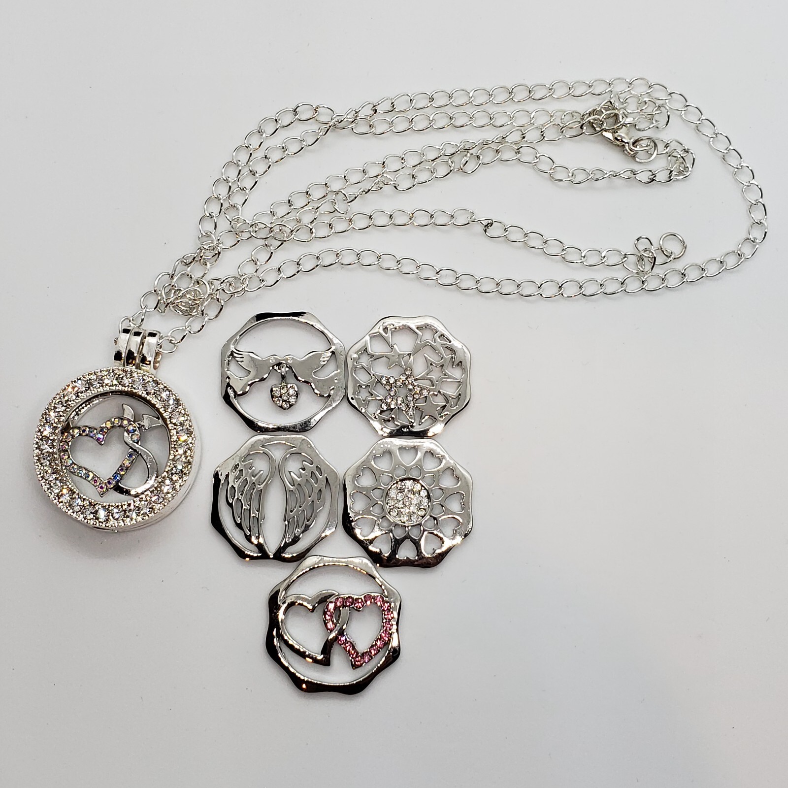 Interchangeable 6 Discs Locket Pendant Necklace 29.25" Chain | eBay