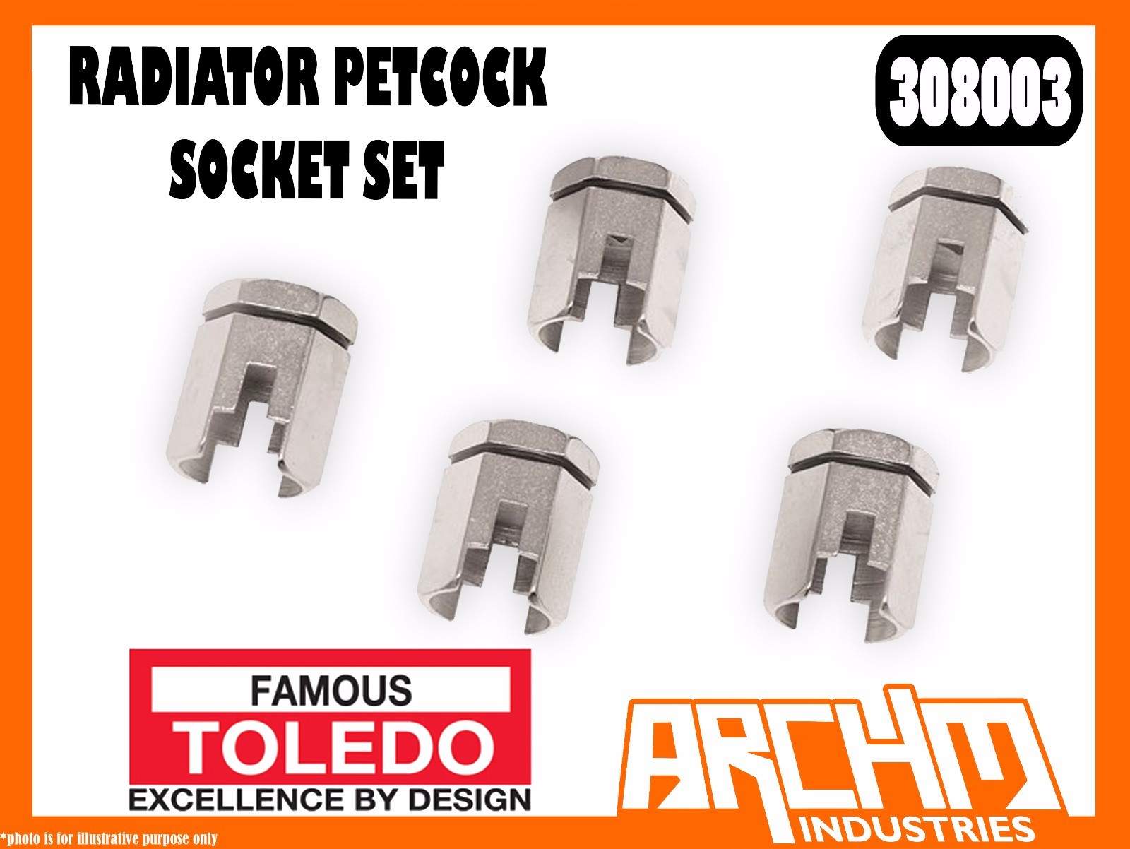 TOLEDO 308003 - RADIATOR PETCOCK SOCKET SET - BRASS SERVICING SQUARE ...