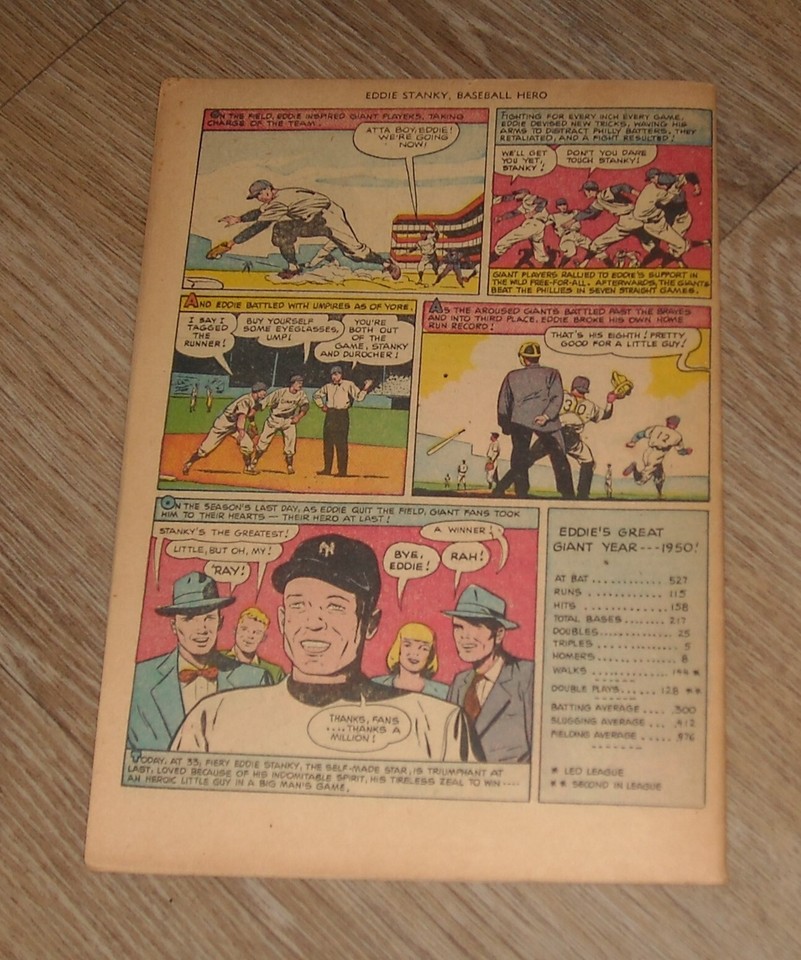 EDDIE STANKY BASEBALL HERO COVERLESS COMIC BOOK FAWCETT PUBLICATIONS ...