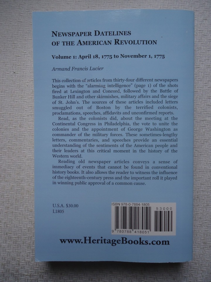 Newspaper Datelines of the American Revolution Vol. 1 : April 18, 1775 ...