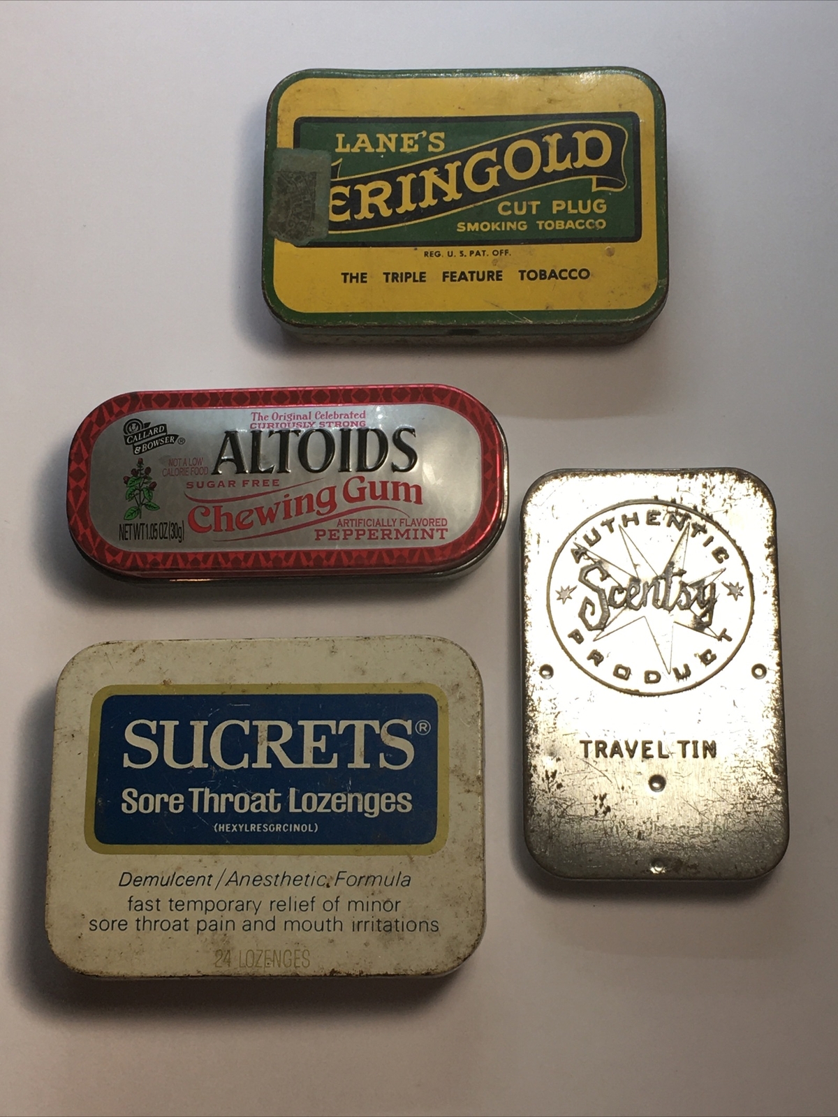 Vtg Tin Box Lane’s Eringold Sucrets Authentic Scentsy USA, Altoids Made ...
