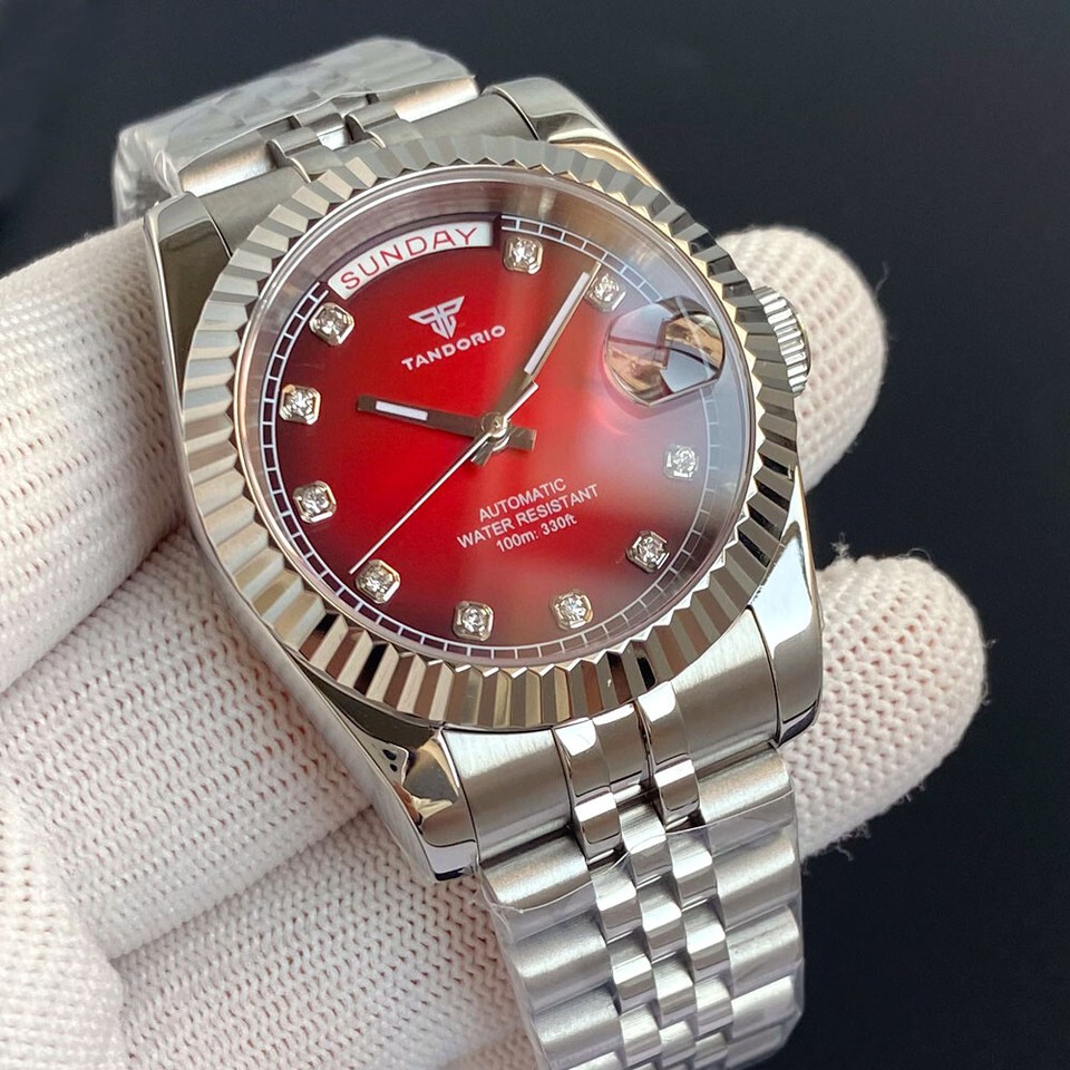 36mm 39mm Sunburst Red Gold Dial Diamond Index Sapphire NH35 200M Dive ...