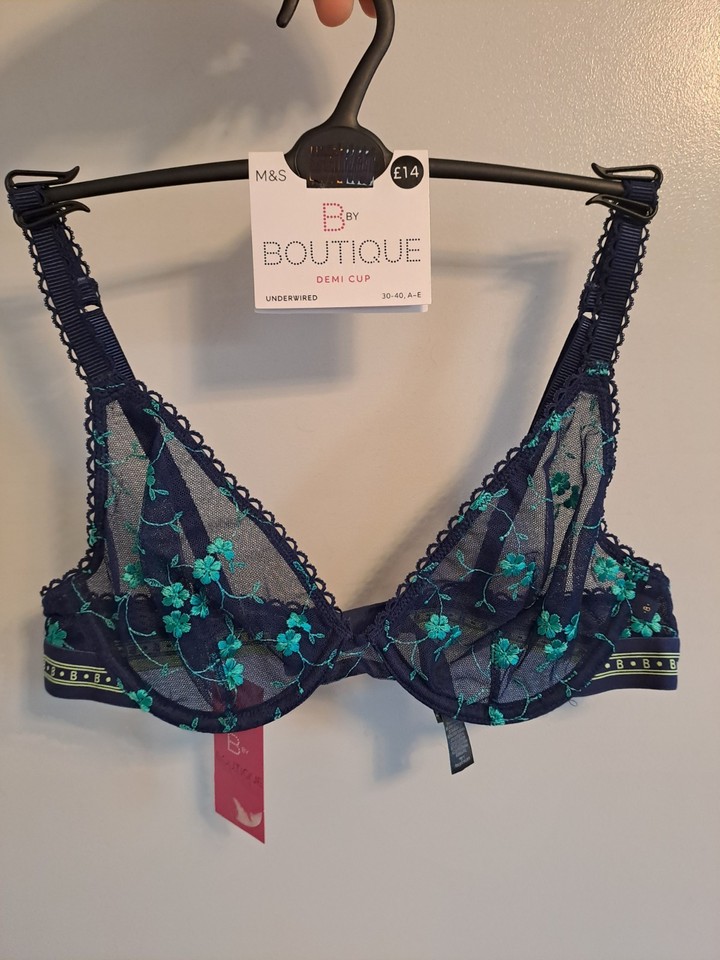M&S B By Boutique - 34B Underwired Demi Cup Bra - Midnight X Blue ...