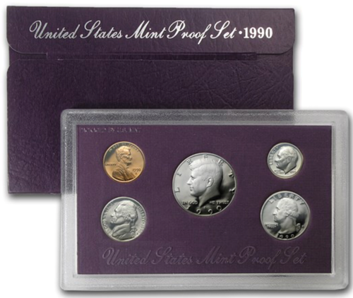 1990 US PROOF Coin Set 1c, 5c, 10c, 25c, 50c Sealed Box Card OGP NEW ...