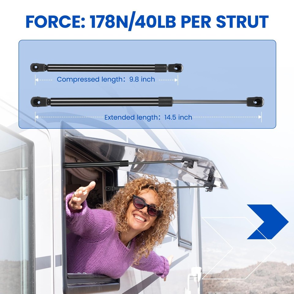 2pc 15" 40Lbs/178N Gas Struts for Snugtop Truck Pickup Topper Door Cap ...