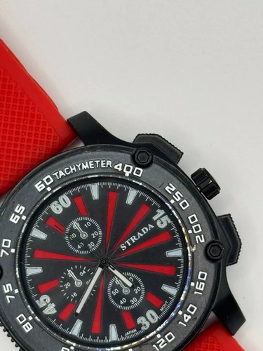 Strada Men's Watch. Red Rubber Band. New Battery 54MM Round | eBay