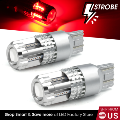 2X 7443 HIGH POWER Flashing Strobe Blinking LED RED Brake Light Bulb | eBay
