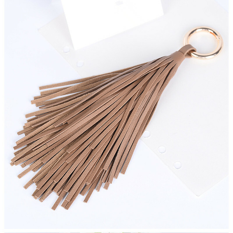Women Bag Accessory PU Leather Tassel Charm Key Chain Ring Handbag ...