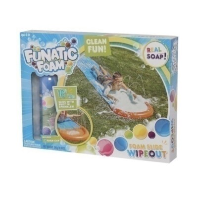 Funatic Foam Slip & Slide Wipeout 16 Ft W/ Built In Sprinklers Foam ...