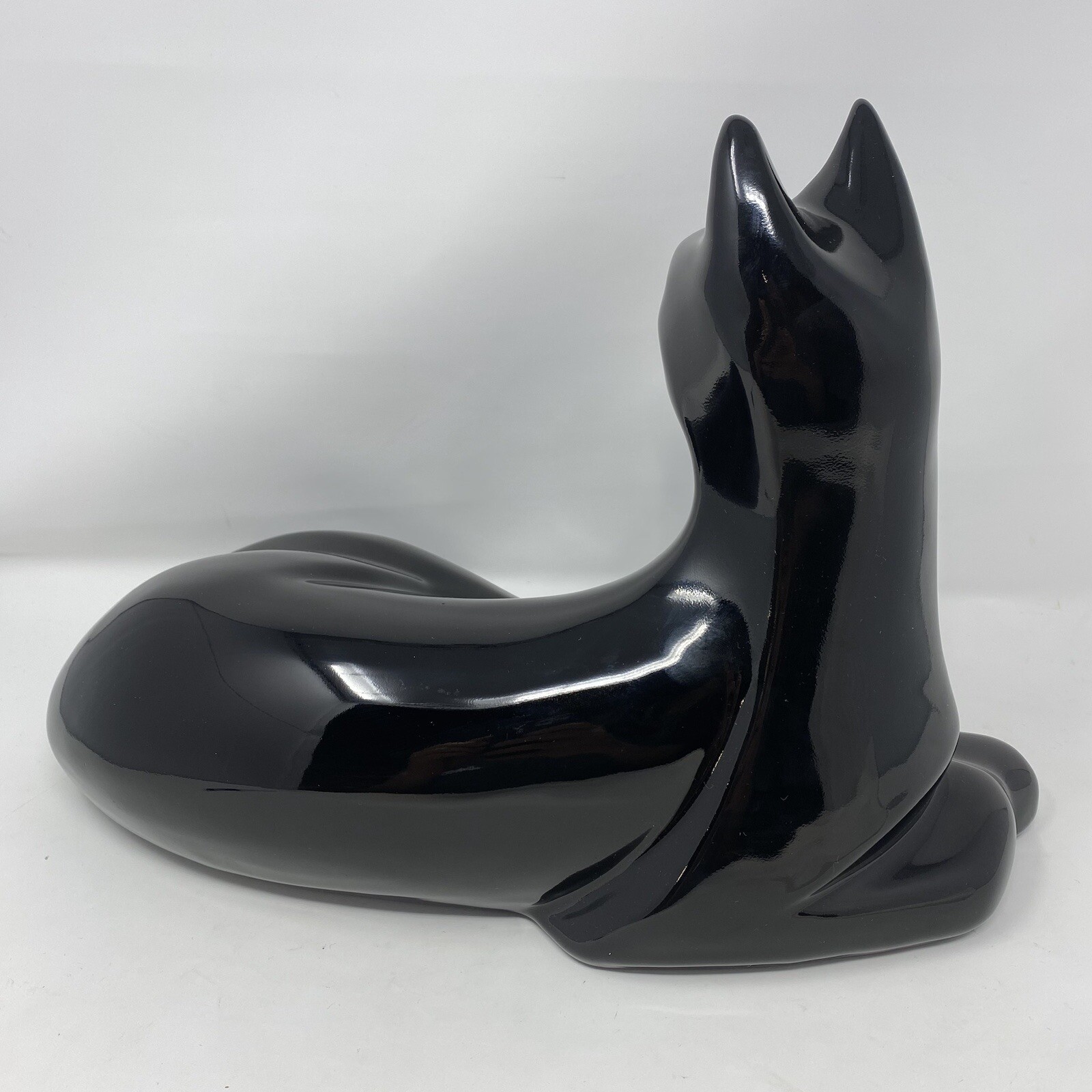 Vtg Haeger Black Ceramic Cat Sculpture Figure MCM Modernist Art Deco ...