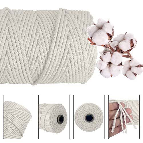 3mm x 109Yards Macrame Cord Thick Natural Cotton Macrame Rope, 4 Strand ...