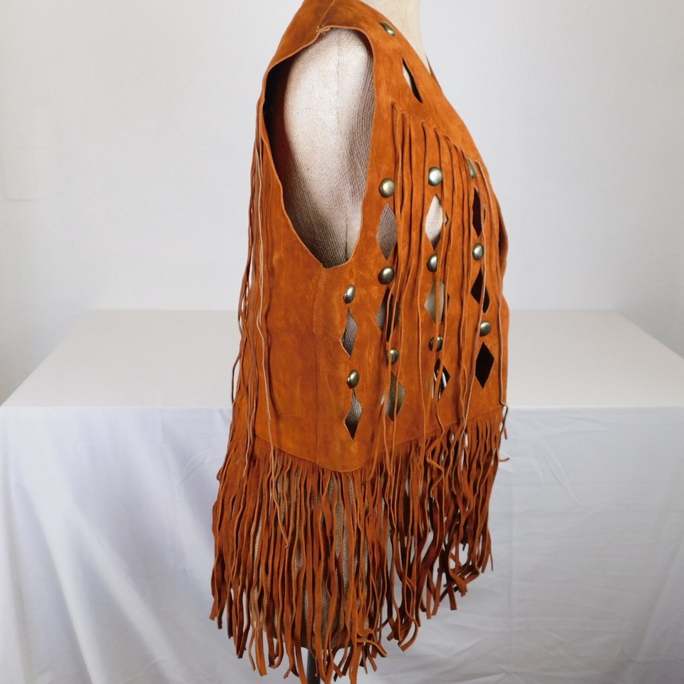 Brown Fringe Open Vest Boho Festival Western Hippie Suede SEE ...