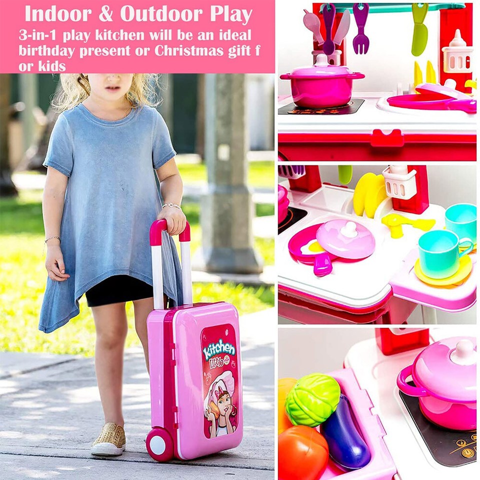 Portable Fold Luggage Case Kitchen Gourmet Cooking Chef Pretend Playset ...