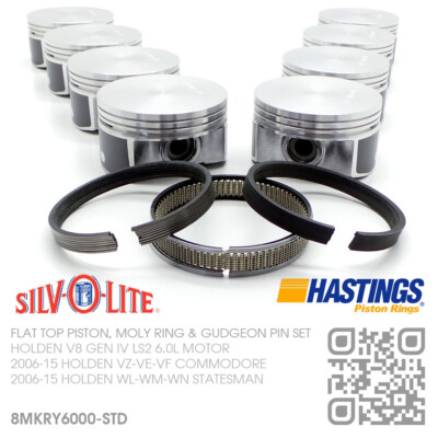 LS2 STD FLAT TOP PISTONS & MOLY RINGS GEN IV V8 6.0L [HOLDEN VZ-VE-VF ...