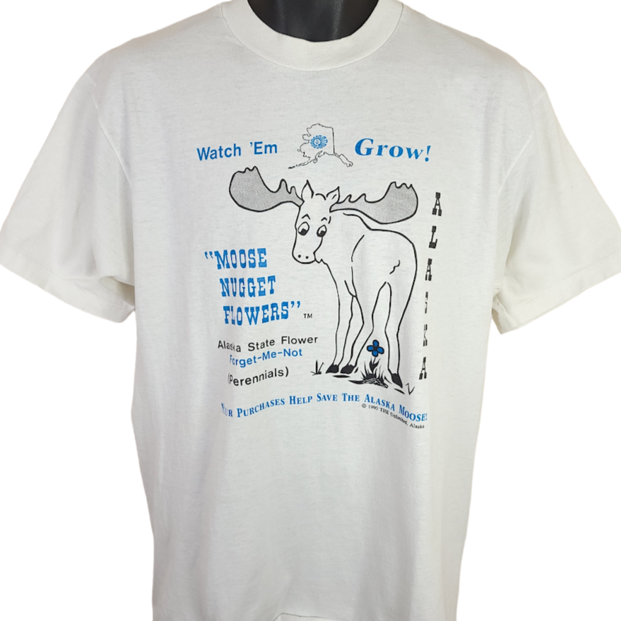 Vintage Moose Nugget Flowers T Shirt Mens Size Large 90s Alaska Nature ...