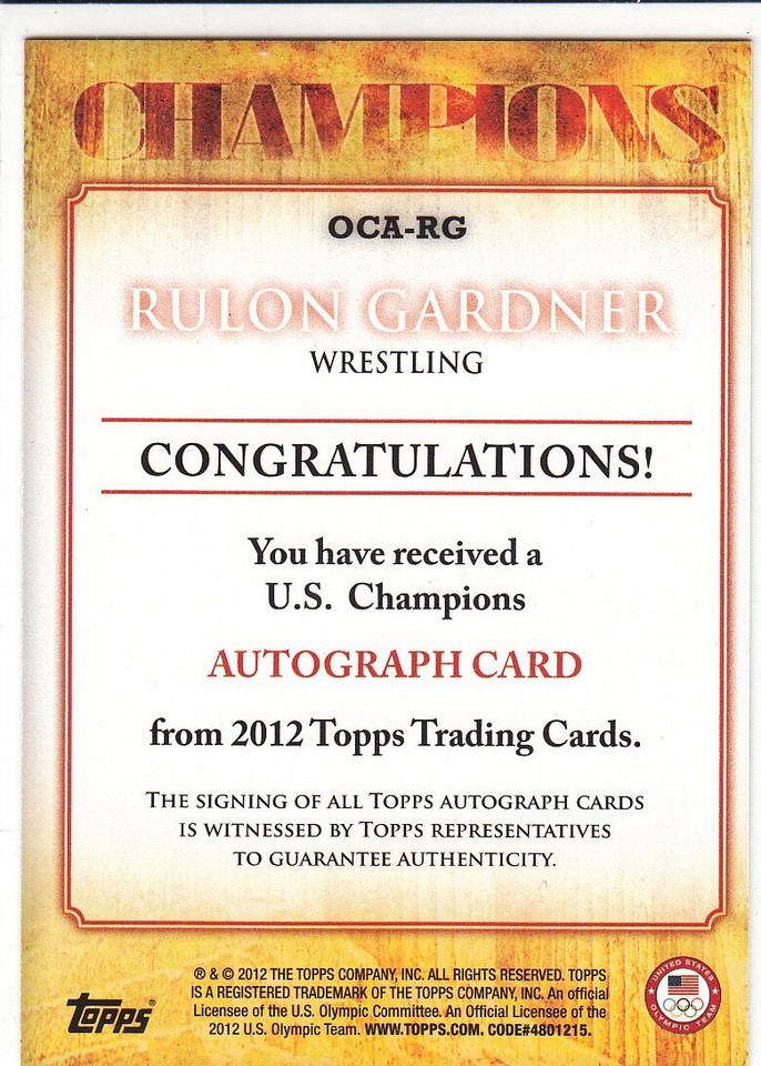 2012 Topps US Olympic Team Champions Rulon Gardner AUTO Olympic Gold ...