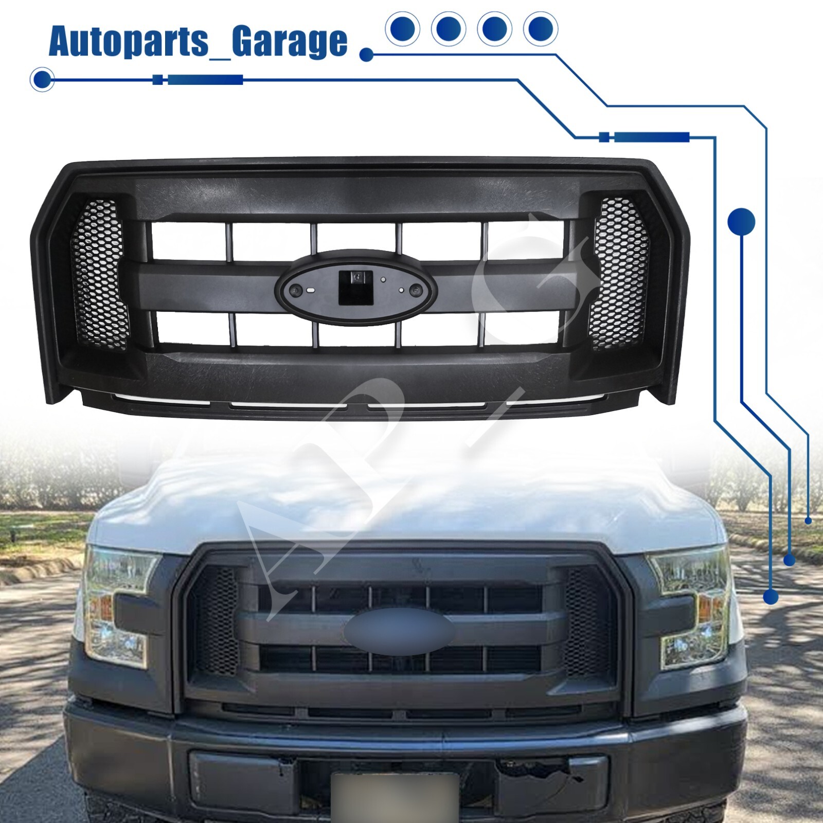 Front Bumper Mesh Hood Grille For 2015 - 2017 Ford F150 F-150 Grille ...