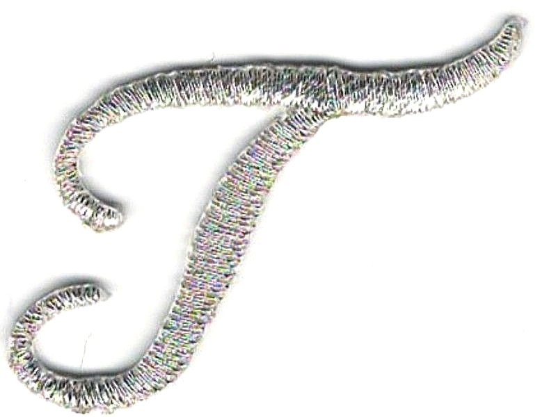 4 Silver Script Letter T Iron On Patches Embroidered Monogram Set (1 1/ ...