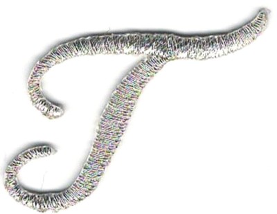 1 1/8" Metallic Silver Script Cursive Alphabet Letter T Embroidered ...