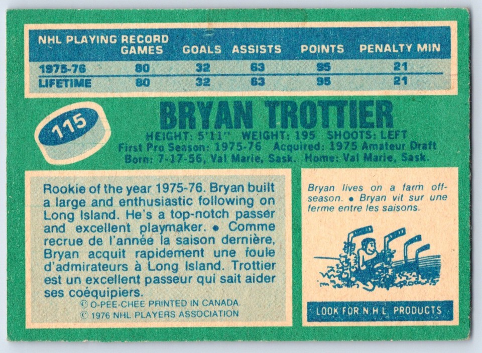 BRYAN TROTTIER 1976-77 O-PEE-CHEE 76-77 NO 115 EX+ / EXMINT+ 34169 | eBay