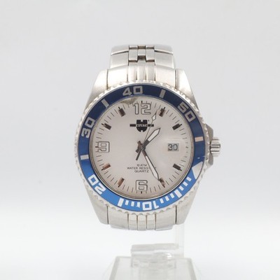 Wurth Quartz Diver Watch 39mm Stainless Steel, Silver Dial, Blue Bezel ...