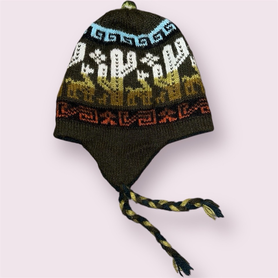 Alpaca Wool Chullo Reversible Blue Beanie Peru Cusco Hippie Handmade ...