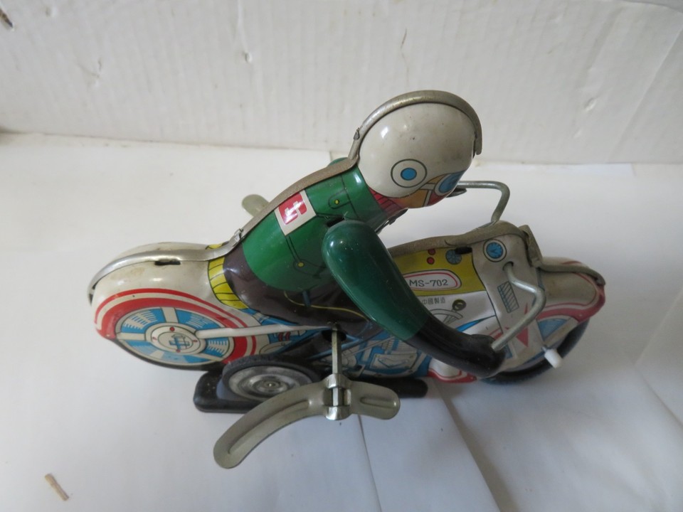 VINTAGE TIN LITHO WIND UP TOY / MOTORCYCLE & RIDER / MS-702 | eBay