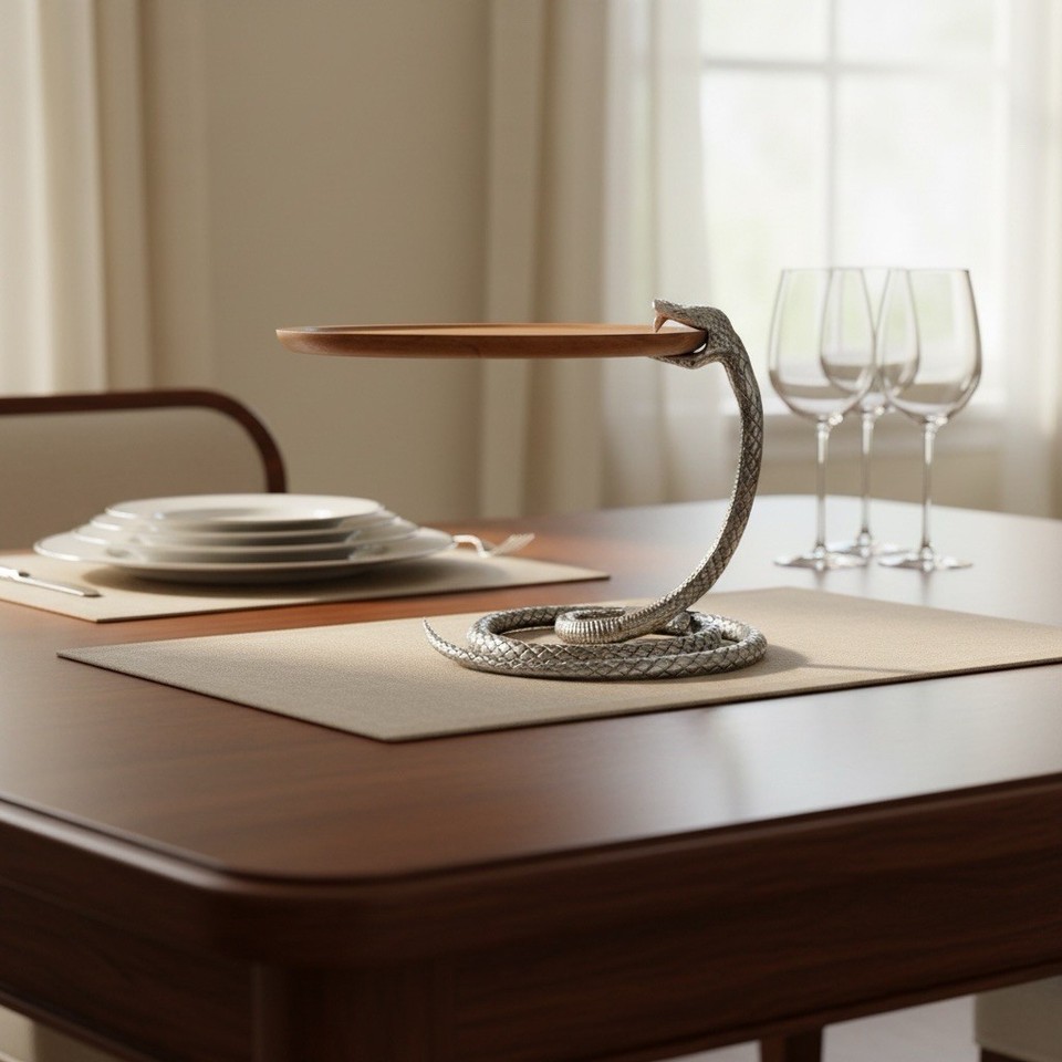 Coiled Serpent Serving Tray — Wood Platter & Sculptural Snake Base ...