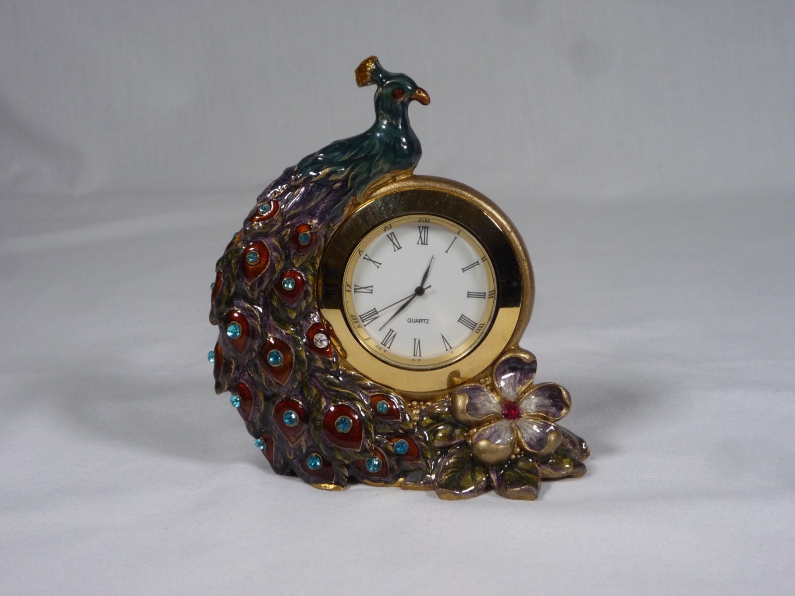 Peacock Desk Quartz Clock Enamel Rhinestone Crystal | eBay