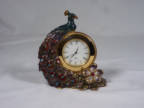 Peacock Desk Quartz Clock Enamel Rhinestone Crystal | eBay