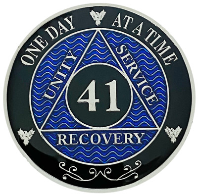 AA 41 Year Coin Blue, Silver Color Plated Medallion, Alcoholics ...