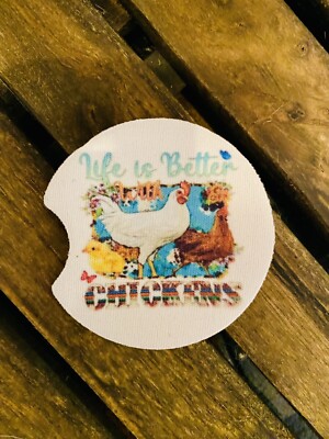 Chicken Car Coasters , Set of 2, Neoprene, Cute Car Accessories, Love ...