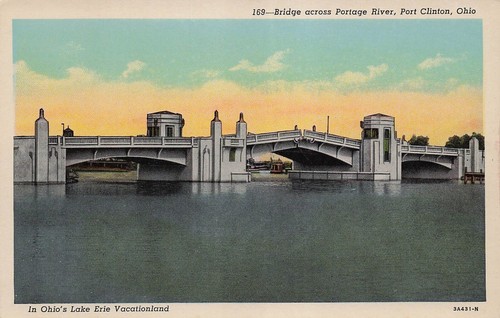Port Clinton Ohio New Bridge Across Portage River Lake Erie Vtg ...