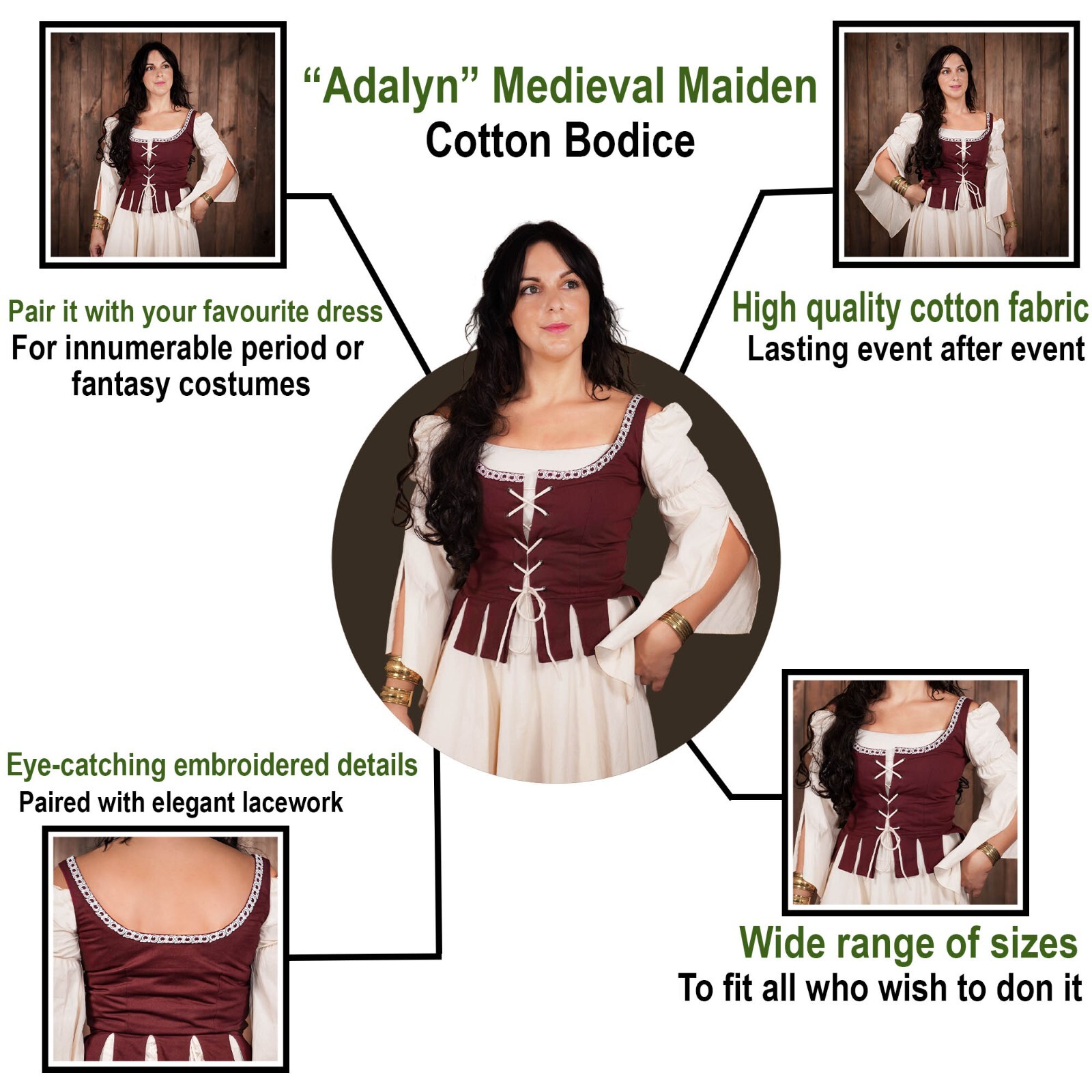 Adalyn Medieval Maiden Cotton Bodice With Embroidered Neck Border ...