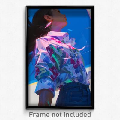 Art Poster - Woman Feeling Undermined Wearing Beautiful Print Shirt ...