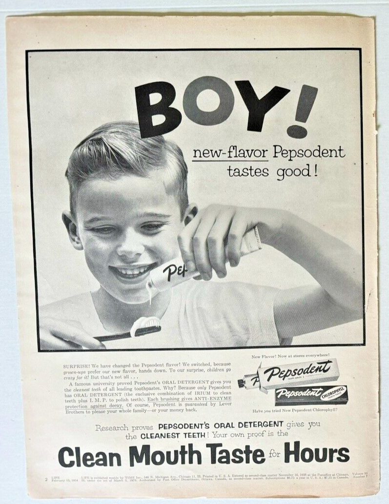 1954 Pepsodent Toothpaste Vintage Ad 14x11 Dentist Bathroom Pharmacy ...