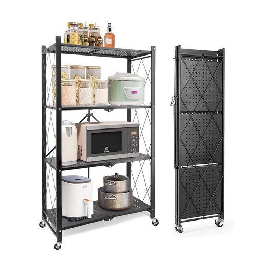 4/5Tier Heavy Duty Foldable Metal Rack Storage Shelving Unit w Wheel | eBay