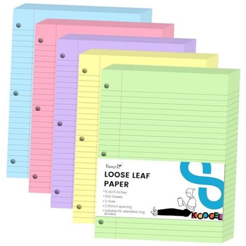 Loose Leaf Paper, 500 Sheets Wide Ruled Lined Colored Filler Paper ...
