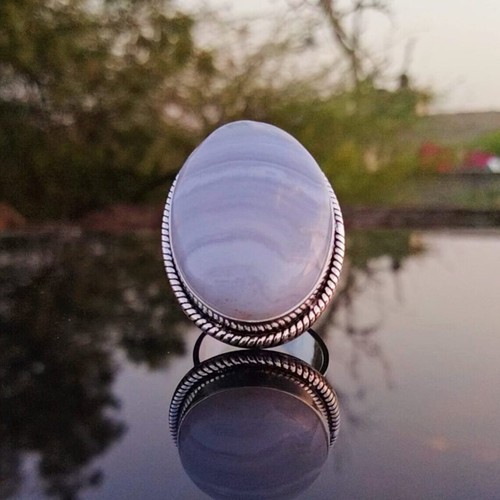 Beauté Bleu Dentelle Agate Gemme 925 Argent Bague Tout Taille H-19 | eBay