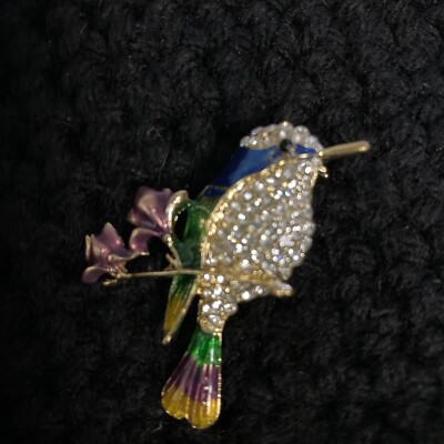 Vintage Style Beautiful SONG BIRD Enamel & Austrian Crystal BROOCH Pin ...