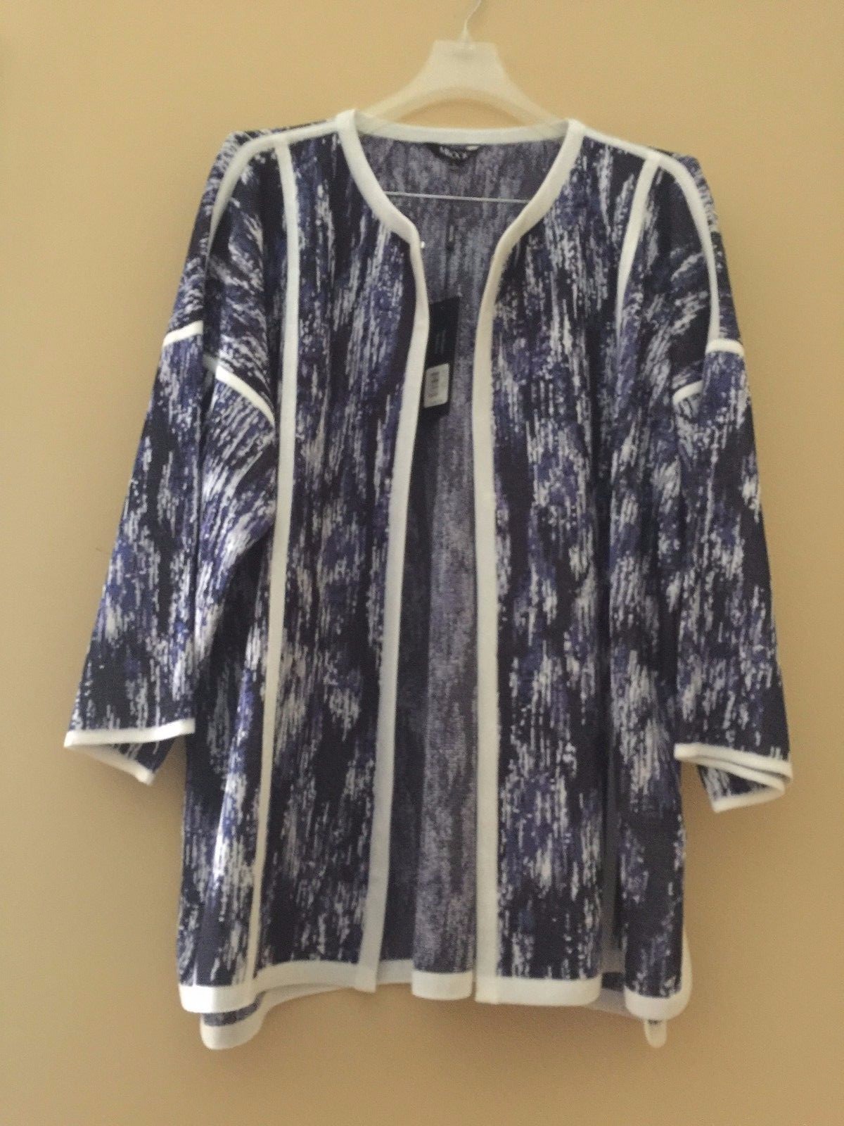 Misook Blue Multi White Trim Print Knit Jacket S, L, XL (Runs Large) | eBay
