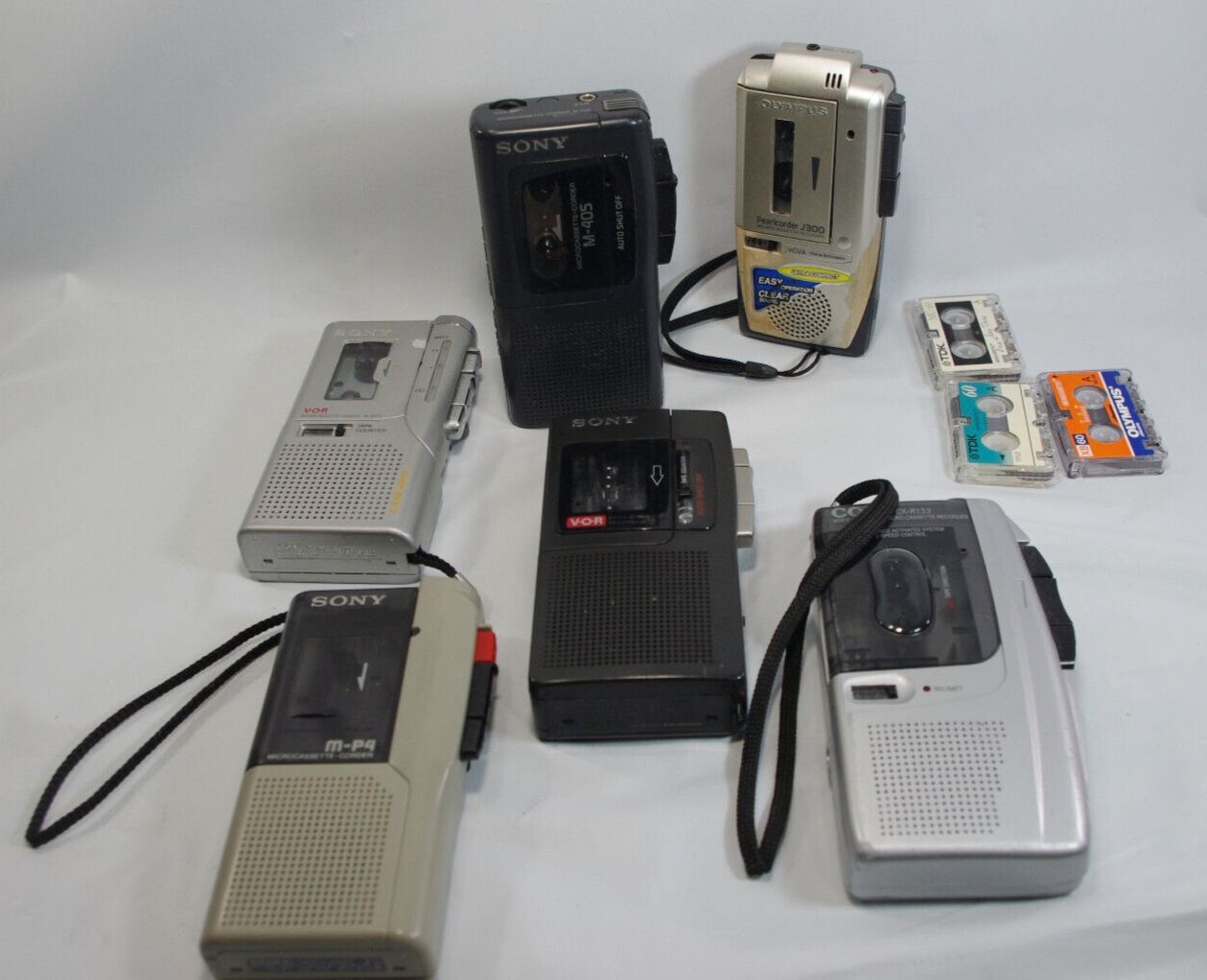 LOT OF 4 Sony, Coby, and Olympus Handheld Microcassette Recorders + 3 ...