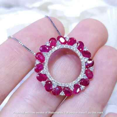 2.50Ct Oval Cut Red Ruby Circle Pendant 14K White Gold Finish 18 Inch ...