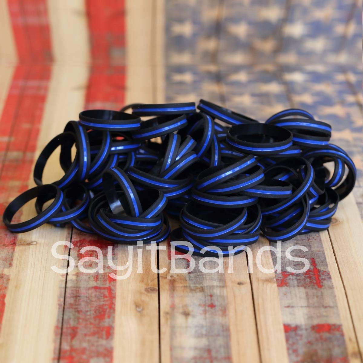 50 Thin Blue Line Wristbands - Police / Law Enforcement Awareness ...