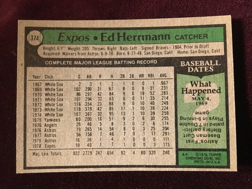 1979 Topps #374 Expos Ed Herrmann Baseball Card | eBay