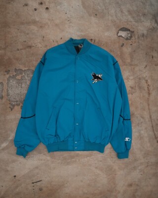 Vintage 90s San Jose Sharks Starter Bomber Jacket Men's XL Blue Hockey ...